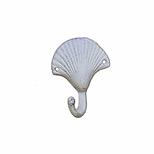 Hampton Nautical Decorative Cast Iron Seashell Wall Hook, Whitewashed
