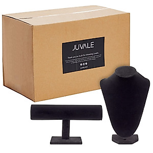 2-Piece Black Velvet Jewelry Display Set, T-Bar Stand and Mannequin Bust for Necklaces, Bracelets, Bangles, Chains, Anklets, Earring Holder for Retail Shops, Boutiques