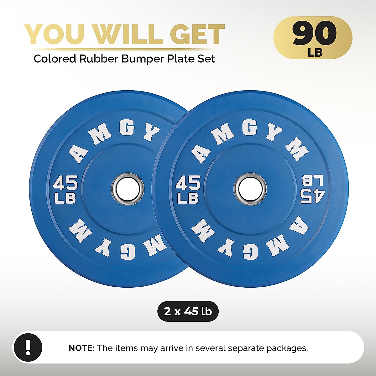 AMGYM Color Olympic Bumper Plate, Weights Plates, Bumper Weight Plate, Steel Insert, Strength Training(45lb Pair)