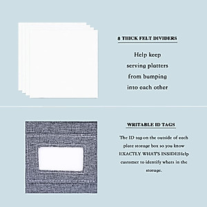 TEYIKA 2 Pcs China Storage Containers, Platter Storage Case Containers, 5.5'' Tall with Hard Shell, Structured Top, Bottom and Sides, 8 Felt Dividers Included(17'' x 13'' x 5.5''), Grey 2 Pack