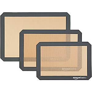 Amazon Basics Silicone, Non-Stick, Food Safe Baking Mat, Pack of 3, Beige/Gray, Rectangular, 16.5" x 11.62"