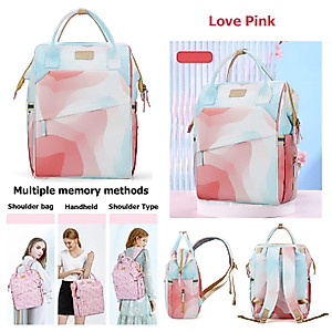 BIGBIGRIVER Diaper Bag Backpack Mom Multifunction Baby Bag Newborn Registry Baby Shower Gifts Essentials Items Diaper Bags Safety Fashion Love Pink