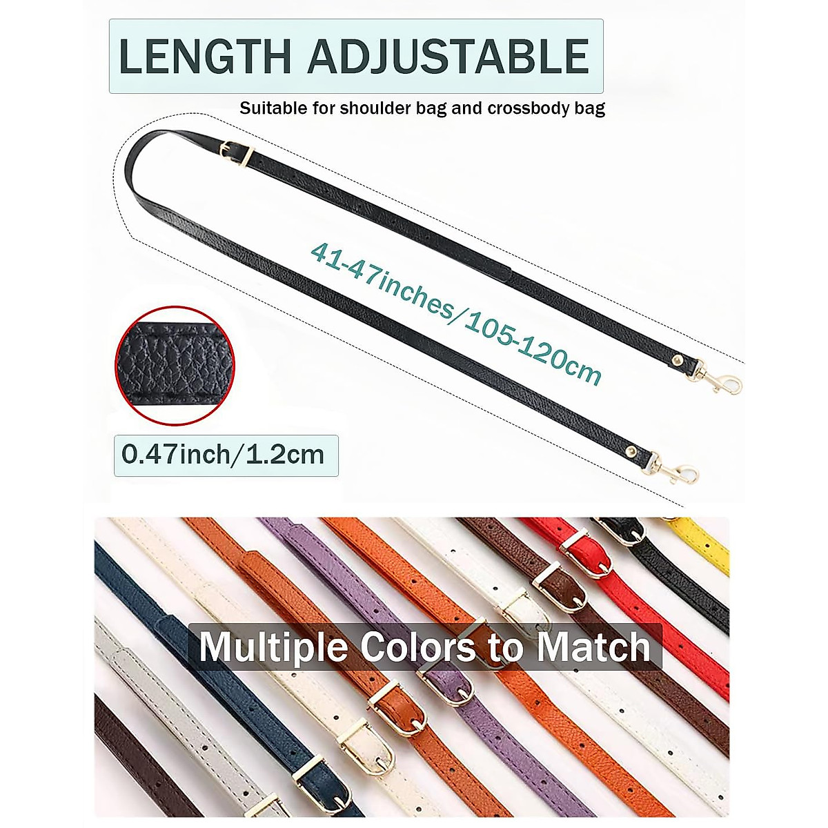 Leather Straps Replacement for Handbags,Purse Strap, Purse Straps Crossbody Replacement Adjustable (Black with Gold Buckle)