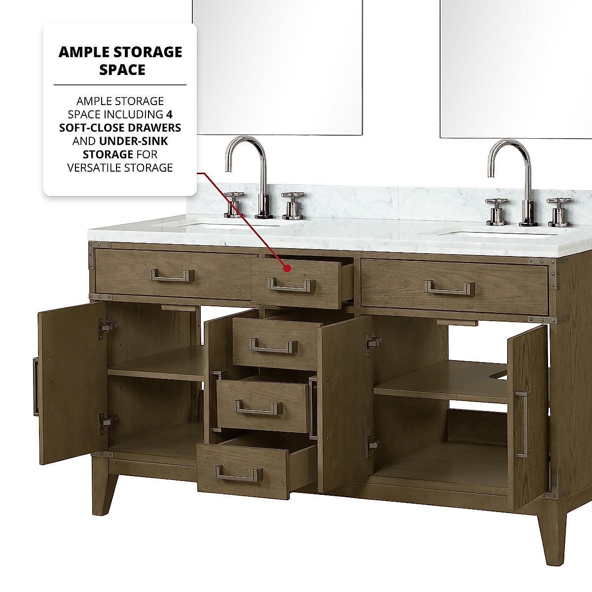 Bell+Modern Harbor 60 in W x 22 in D Grey Oak Double Bath Vanity and Carrara Marble Top