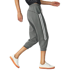 SPECIALMAGIC Women's Capri Pants Cropped Joggers with Pockets Elastic Waist Drawstring Capri Sweatpants Dark Grey Large