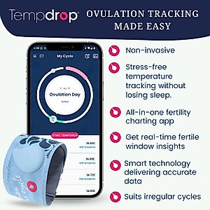 Tempdrop Fertility and Ovulation Digital Thermometer Tracker – Wearable Basal Body Temperature (BBT) Monitoring Sensor and Fertility Charting App Includes Comfortable Armband (S/M – 8.5-15.5 inch)