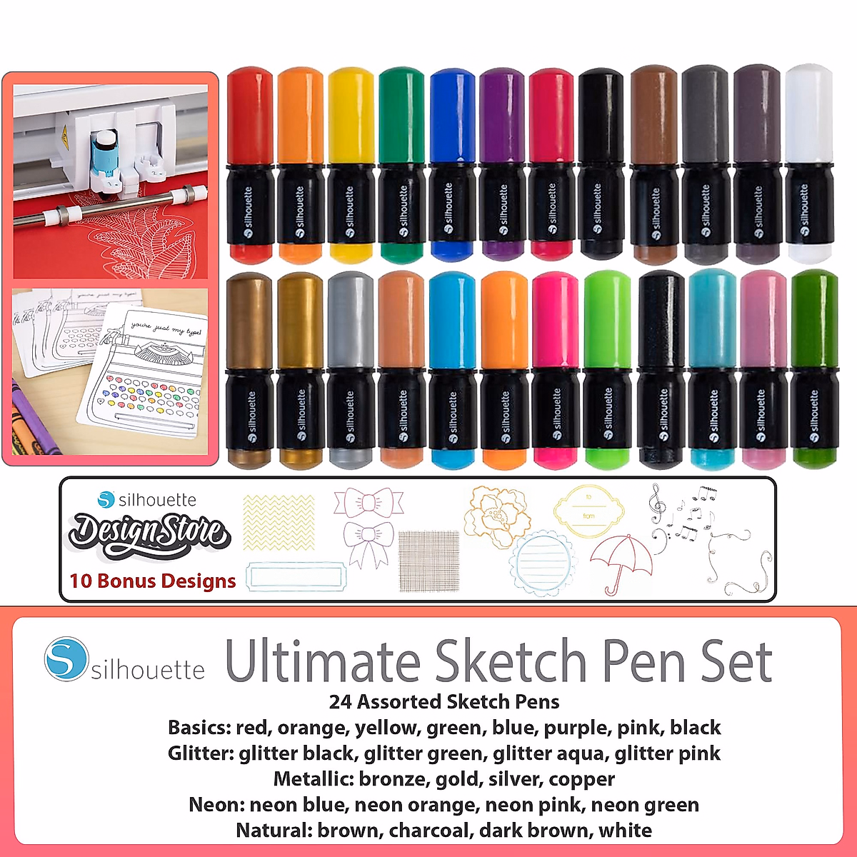 Silhouette Cameo 4 Black Bundle with Vinyl Starter Kit, Heat Transfer Starter Kit, 2 Autoblade-2, CrafterCuts Vinyl Tool Kit, 120 Designs, and Access to Ebooks, Tutorials, Classes.