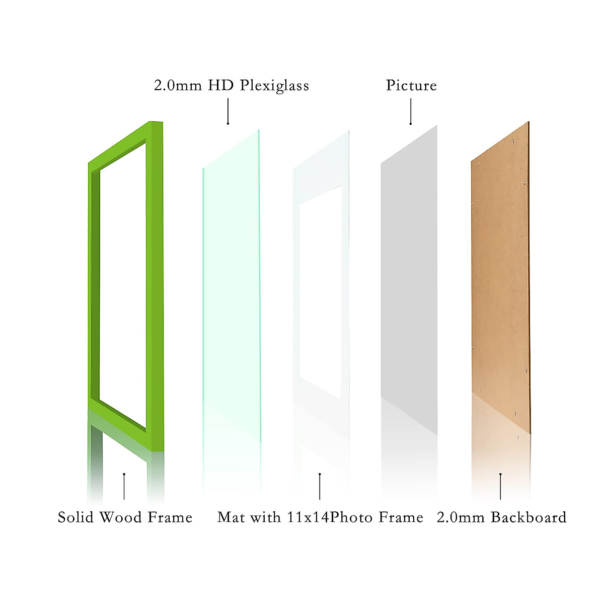 BOJIN 11x14 Picture Frames Green, Solid Wood Display Picture A4 with Mat or 11x14 Without Mat, Wall Hanging Decoration Photo Frame