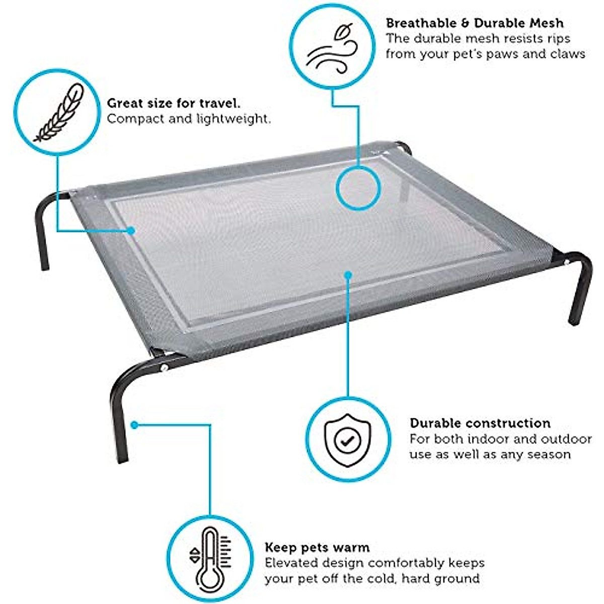 Paws & Pals Elevated Dog Bed - Steel Frame, Temp Control, Indestructible Chew-Proof Pet Cot w/Trampoline Suspended Raised Hammock Best for Portable in/Out Door Use Cooling Platform | Medium