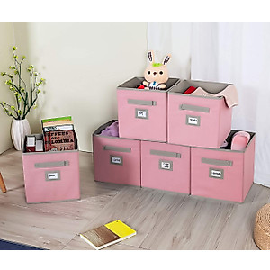 PDTXCLS Yowego EPG-Life 6 Pack Foldable Storage Cubes with Label Holder and Fabric Handle, Pink