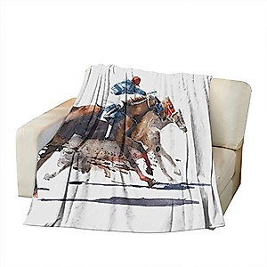 Beabes Horse Race Competition Warm Throw Blanket Racing Horses with Creative Jockeys Watercolor Painting Throw Blanket for Bedroom Sofa Couch Car Deck Chair Soft Flannel Fleece Adults 60x80 Inch