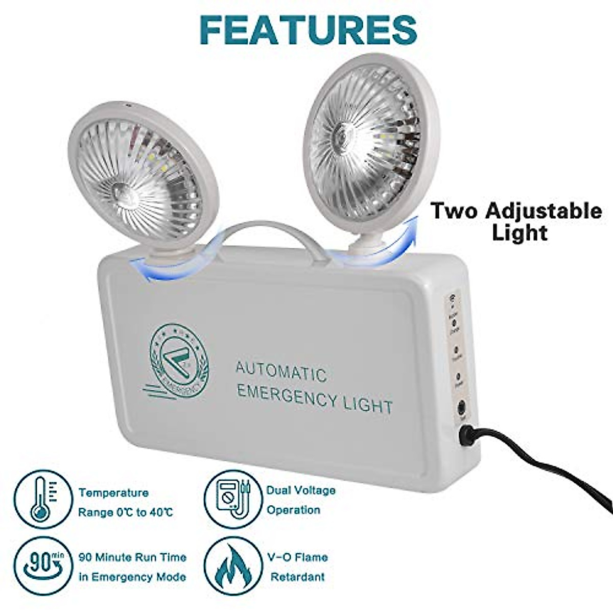 OTYTY Emergency Lights for Home Power Failure, LED Emergency Lights with Battery Backup, 2 Adjustable Heads Lamp & 90-Minute Minimum Capacity, Ultra-Bright 200 Lumens, UL Certified, 2 Pack