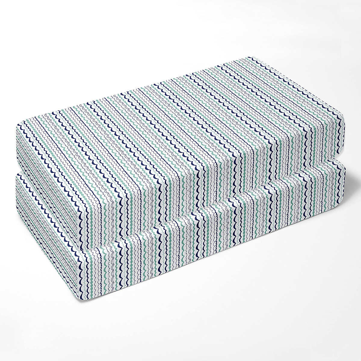 Bacati - 2 Pack NOAH Tribal Boys 100% Cotton Soft Breathable Percale Universal Baby US Standard Crib or Toddler Bed Fitted Sheets (Garland, Mint Navy)