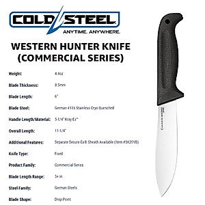 Cold Steel 6" Western Hunter Knife Durable German 4116 Stainless Steel Fixed Blade Knife with Ergonomic Kray-Ex Handle Ideal for Hunting, Fishing & Outdoor Tasks Commercial Series