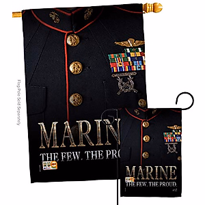 Dress Blue Marine Garden House Flag - Set Armed Forces Corps USMC Semper Fi United State American Military Veteran Retire Official - Banner Small Yard Gift Double-Sided Made in USA 28 X 40