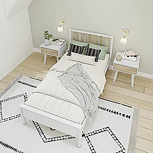 Max & Lily Twin Bed, Scandinavian Modern Bed for Kids, Solid Wood Twin Bed Frame with Headboard, No Box Spring Needed, White/Blonde