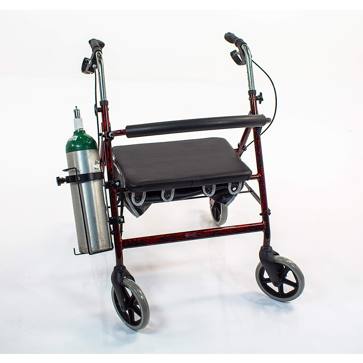 Walker Oxygen Tank Holder for Rollators & Walking Aids JO2W, Holds Single D or E Oxygen Cylinder Tanks