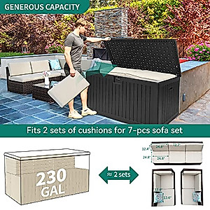 YITAHOME XXL 230 Gallon Large Deck Box,Outdoor Storage for Patio Furniture Cushions,Garden Tools and Pool Toys with Flexible Divider,Waterproof,Lockable (Black)