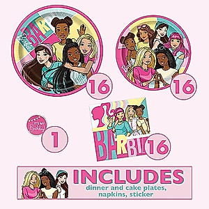 Unique Barbie Party Decorations | Serves 16 Guests | Officially Licensed | Barbie Birthday Decorations | Barbie Birthday Party Supplies | Barbie Dinner & Cake Plates, Napkins, Sticker