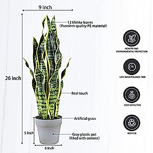 Artificial Snake Plant Faux Sansevieria 26 Inch Feaux Plastic Greenery Agave Potted Plants for Home Office Garden Decoration