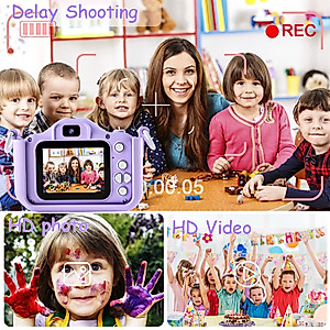 Kids Camera for Girls/Boys, 3-9 Year Old Toys for Girls/Boys, Christmas Birthday Gift for Age 6-9 Girls/Boys Kids Digital Dual Camera, Selfie Camera for Kids, 32GB Memory Card(Purple)