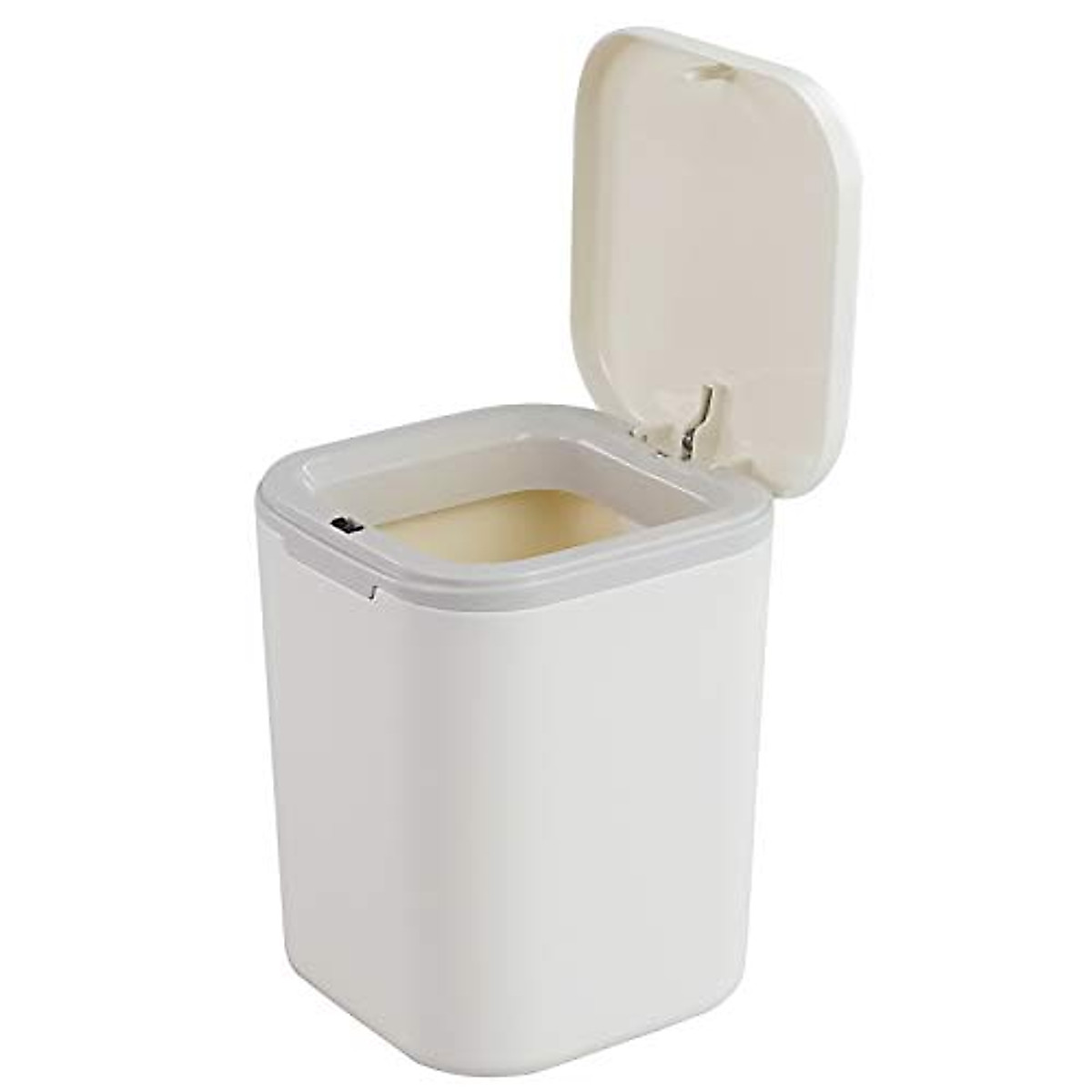 Xowine 0.5 Gallon Plastic Mini Push-Button Garbage Can, 2 L Desktop Mini Trash Can, White