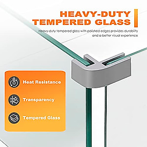 Nuu Garden 27.6'' x 11.7'' x 6.5" Rectangular Fire Pit Wind Guard, Transparent Tempered Glass, Polished Aluminum Brackets, 3M Anti-Slip Pads, Fit for Best Choice 52-inch Fire Table WG01