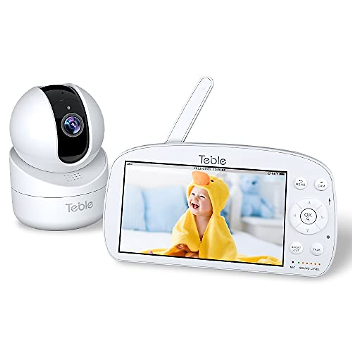 Baby Monitor 5.5" 720p HD Video Baby Monitor, 5000mAh Battery 26-Hour Audio Monitoring, Night Vision, Remote Pan Tilt, 2 Way Talk, VOX, Temperature, Feeding Reminder, 4X Zoom, 1000ft Range, Lullabies