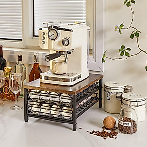 IBUYKE 2-Tier Coffee Pod Drawer Holder for Nespresso, Capsule Pods Storage Organizer, Compact Under Coffee Pot Storage Drawer, Slim Home Kitchen Counter Organizer TCJ102H, Rustic Brown