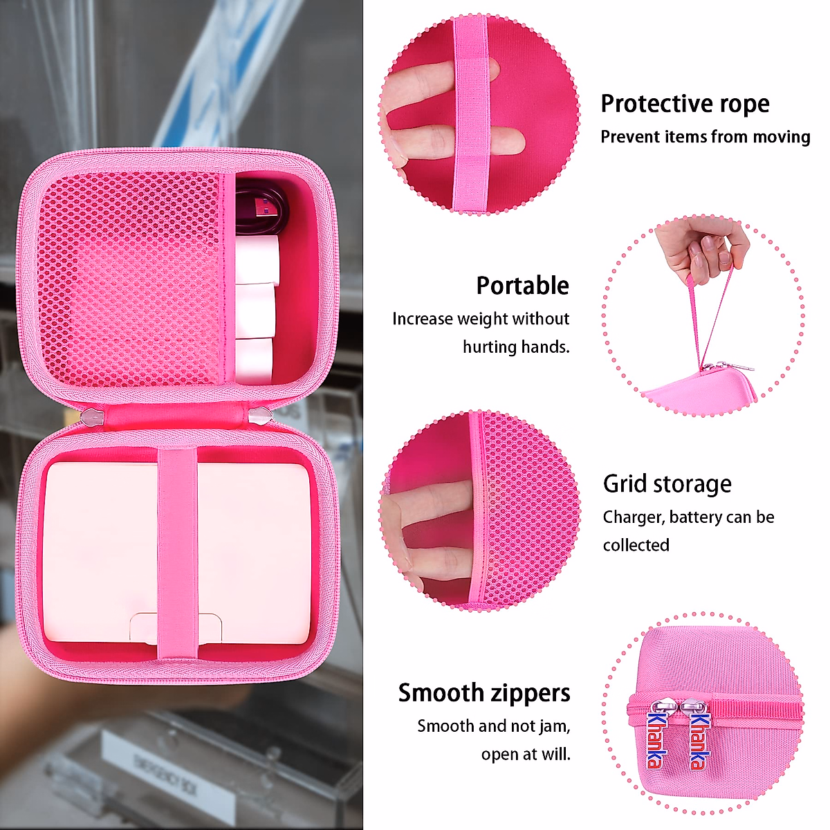 khanka Hard Travel Case Replacement for Phomemo M04S Portable Thermal Printer, Bluetooth Label Printer, Case Only (Pink)