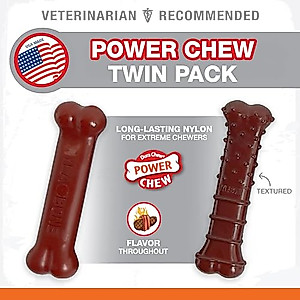 Nylabone Basted Blast Original & Textured Bone Power Chew Toy for Dogs, Dog Toys for Aggressive Chewers, Bacon and Steak Flavor, X-Small - Up to 15 lbs, 2 Pack