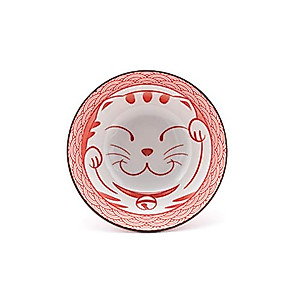 Fuji Merchandise Japanese Porcelain Multi Purpose Tayo Bowl Maneki Neko Lucky Cat Meow Design Set of 2 with Chopsticks Gift Set Made In Japan