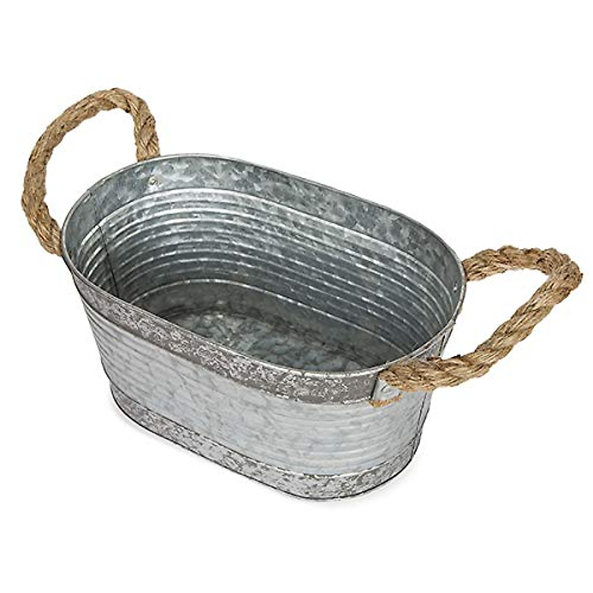 The Lucky Clover Trading Jillian Oblong Galvanized Metal Container with Rope Handles 12in