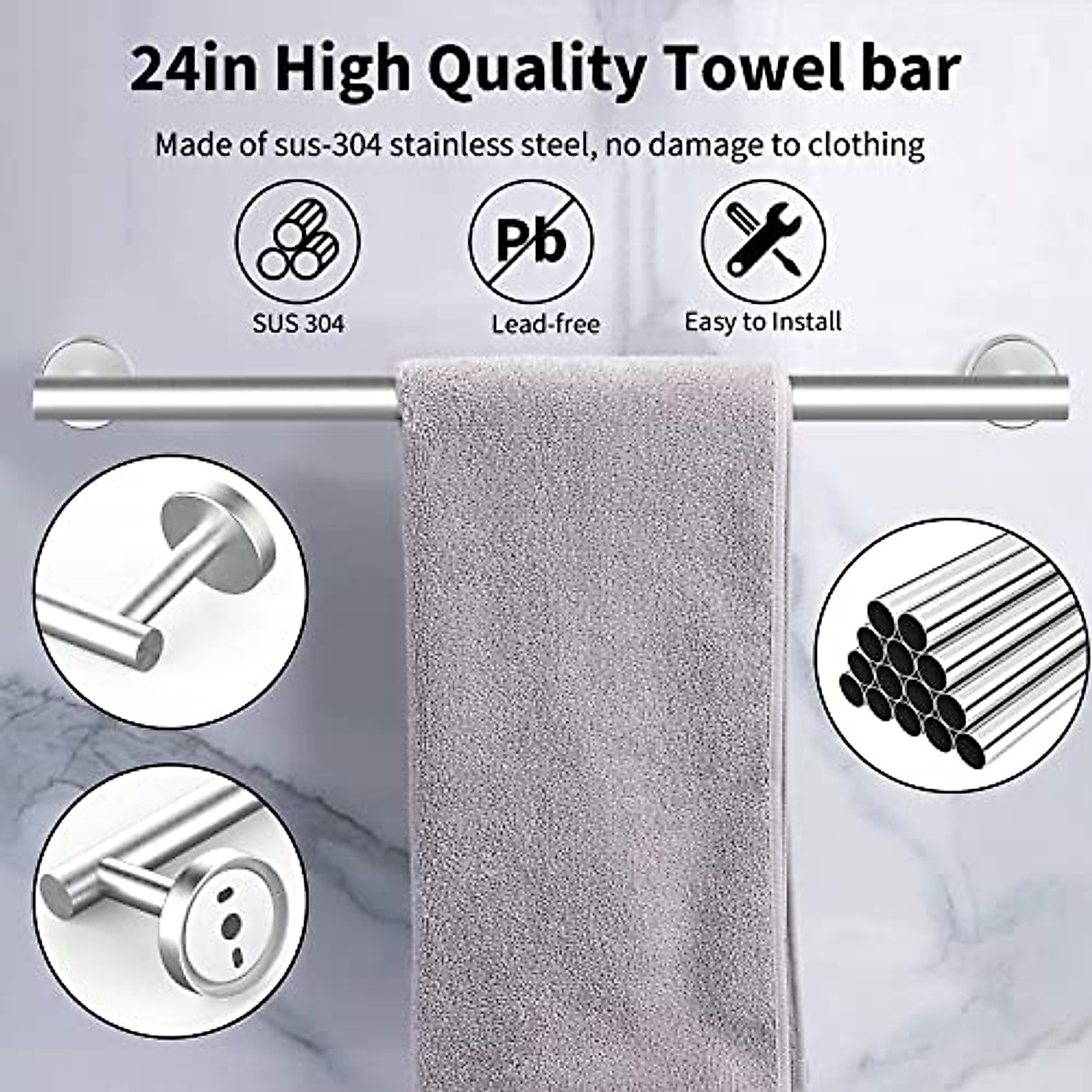 Newfun 10Pcs Brushed Nickel Bathroom Hardware Set - Includes 24&18inch Towel Bar, Robe Hook, Toilet Paper Holder, 2 Pack 5 Piece Bathroom Accessories Set Stainless Steel Wall Mounted