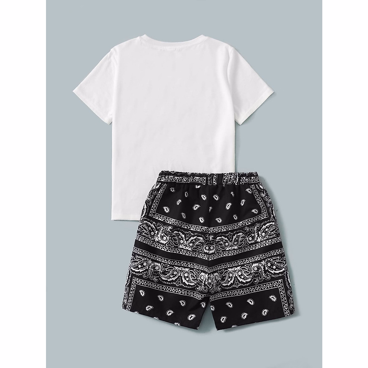 SOLY HUX Boys Boho Paisley Print Short Sleeve T Shirt and Shorts Set 2 Piece Outfits Black and White Paisley 13-14Y