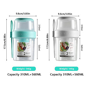 2 Pack Overnight Oats Container, 2-tier Overnight Oats Jars, Portable Yogurt Oatmeal Container Jar, Leakproof Cereal and Milk to Go Container for Adult Kid (A)