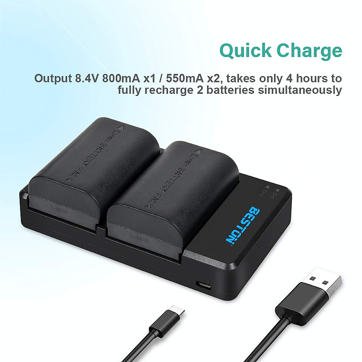 BESTON 2-Pack LP-E6 LP-E6N Battery and Charger for Canon EOS R 6D 7D 60D 70D 80D 90D, 5D Mark II III IV, 6D Mark II, 7D Mark II, 5DS R, XC10 XC15 Camera