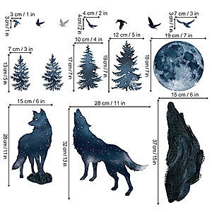 wondever Wolf and Moon Wall Stickers Wolves Mountain Peel and Stick Wall Art Decals for Bedroom Living Room Baby Nursery