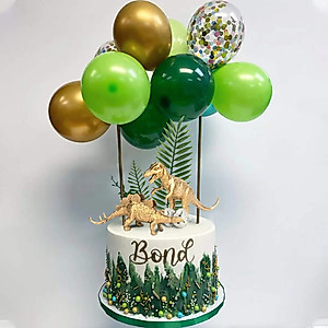 16 PCS Metallic Gold Dinosaur Cake Decorations Dino Theme Cake Topper with Artificial Palm Leaves Dinosaur Eggs for Kids Boys Girls Baby Shower Birthday Party Supplies