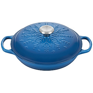 Le Creuset Noel Collection: Signature Cast Iron Braiser Embossed Snowflake w/ Stainless Steel Knob, 2.25 qt., Marseille