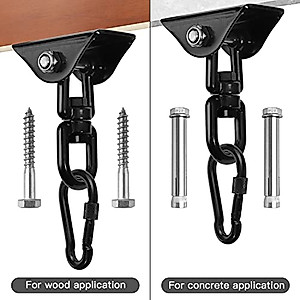 EXCELFU Hammock Hanging Kit, 1000 lb Capacity Heavy Duty 360° Rotate Swing Hangers Suspension Hooks for Swing, Chair, Yoga, Multiple Indoor Outdoor Gym, Black