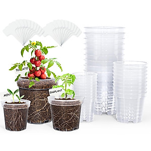 homenote Clear Nursery Pots for Plants,3/4/5 Inch Plant Pot for Planting Plastic Seedling Pots with Drainage Holes Seed Starter Pot Flower Pots High Transparency with 20 Plant Labels (30 Pack)