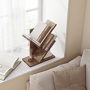 Tajsoon Tree Bookshelf 3 Tier Book Storage Organizer Shelves, Desktop Bookshelf Floor Standing Bookcase Display for CDs/Magazine/Books, Small Bookshelf for Bedroom, Living Room&Office, Rustic Brown
