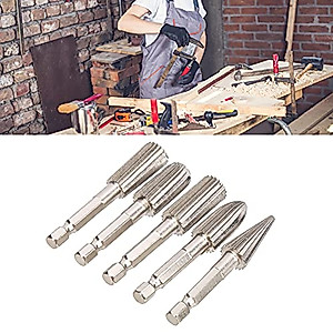 Wisoqu 5Pcs Rotary File Cutting Burrs,14in Hex Shank Double Cut Metal Grinder Drill Bit Set High Speed Steel Rotary File Set,for Carving Polishing