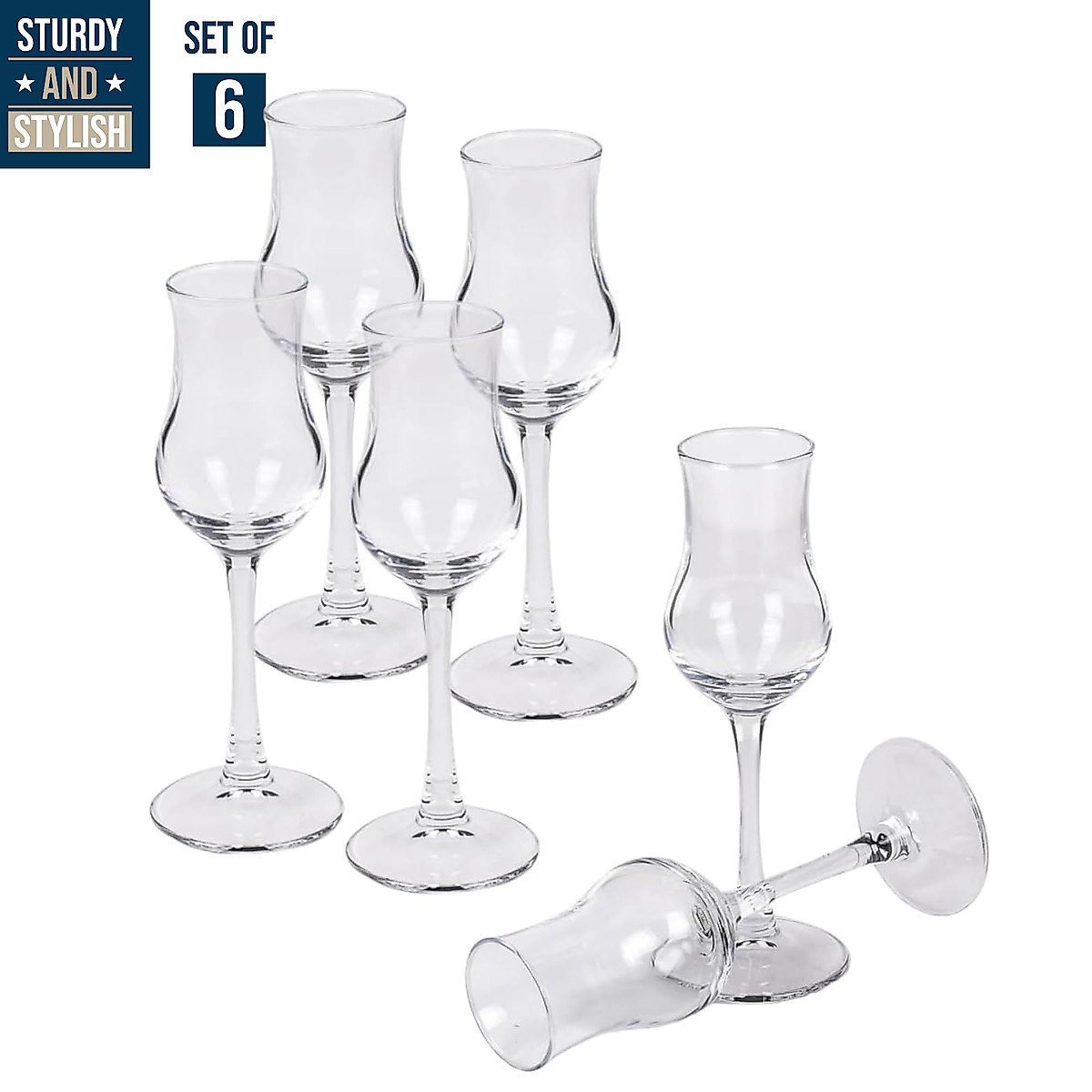 SECEN LONDON Set of 6, 3.2 oz, Crystal Glass Stemware Collection Fruit Brandy/Grappa Cocktail Spirits Glass, Dinner Drinks, Italian Tulip Shape, Tasting Glasses, Perfect For Nosing and Sipping