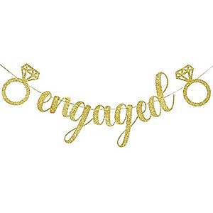 Bachelorette Party Decoration Set|Gold Glitter Engaged Banner|Honeycomb Diamond Ring Hanging Decorations(3pcs)|Wedding and Bridal Shower Decoration