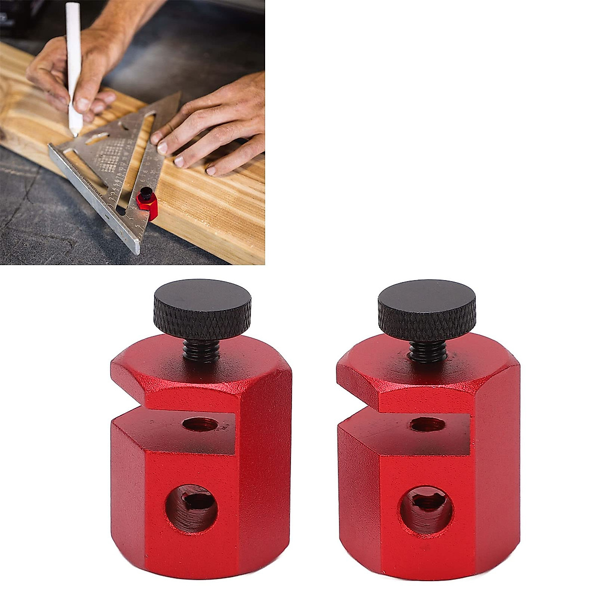 2PCS Stair Gauges for Framing Square, Layout Stringer Jigs Rafter Block, with Knurled Thumbscrew, Red Anodize Aluminum Alloy
