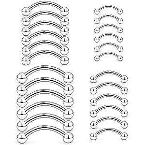 Hoeudjo Eyebrow Piercing Jewelry 16G Surgical Steel Curved Barbell with Ball Kit Tragus Ring Piercings Jewelry 24Pcs 6mm 8mm 10mm 12mm Silver-Tone