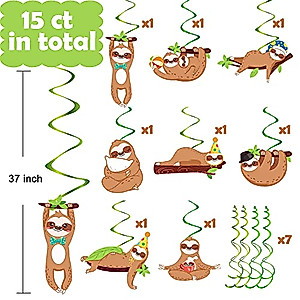 15pcs Sloth Party Hanging Swirls Decorations Sloth Theme Ceiling Streamer for Birthday Party Supplies Baby Shower Favor Spiral Ornaments