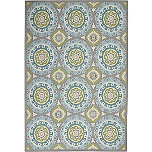 Waverly Sun N' Shade Indoor/Outdoor Jade 5'3" x 7'5" Area-Rug, Easy washing, Non Shedding, Bed Room, Living Room, Dining Room, Backyard, Deck, Patio (5x7)